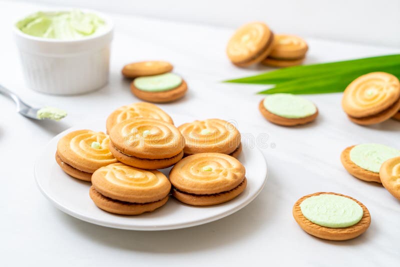 Cookies with pandan cream stock photo. Image of cookies - 161128918