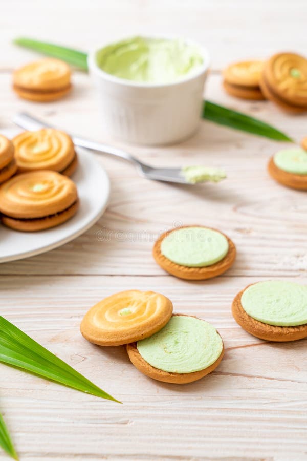 Cookies with pandan cream stock image. Image of summer - 165505455