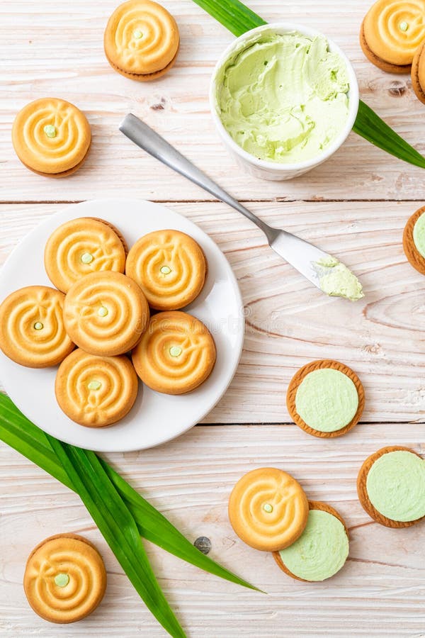 Cookies with pandan cream stock photo. Image of delicious - 160001590