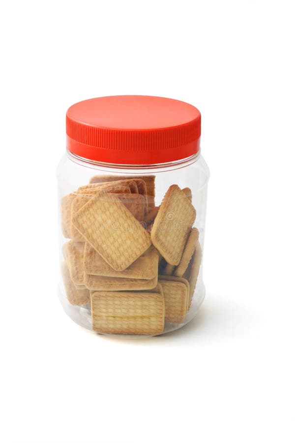 Cookies in plastic jar stock photo. Image of isolated - 5330006