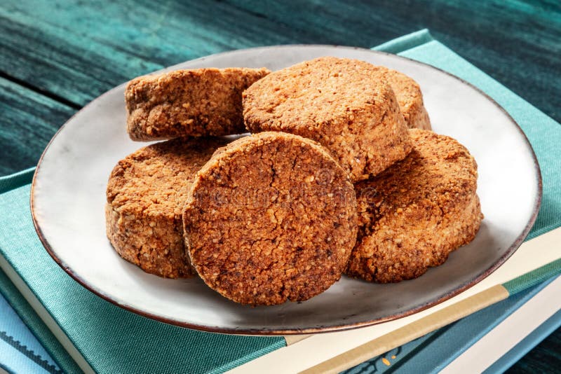 Cookies and Reading. a Plate of Homemade Biscuits on a Stack of Books ...