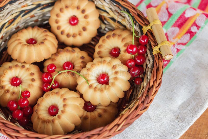 Cookies with Red-currant in a Basket Stock Image - Image of break ...