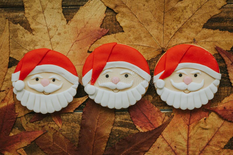 Cookies with Santa Claus Shape on Fall Leaves Stock Image - Image of ...