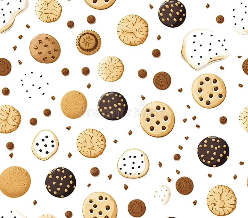 Cookies Seamless Pattern, Fabric PAttern on White Bakground, Generative AI Stock Illustration ...