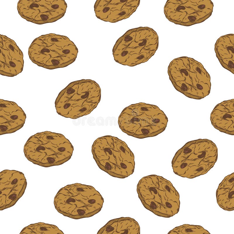 Cookies Seamless Pattern. Simple Cute Cookie Flat Vector Backdrop. Hand Drawn Sketch with Broun ...