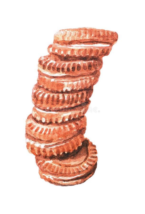 Cookies. Stack. Watercolor stock illustration. Illustration of calories ...