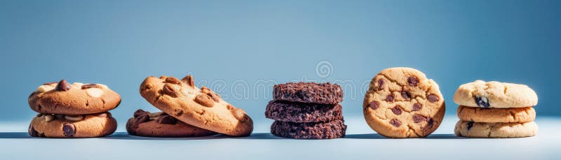 Cookies Standing on Gradient White Blue Background Wide Panoramic ...