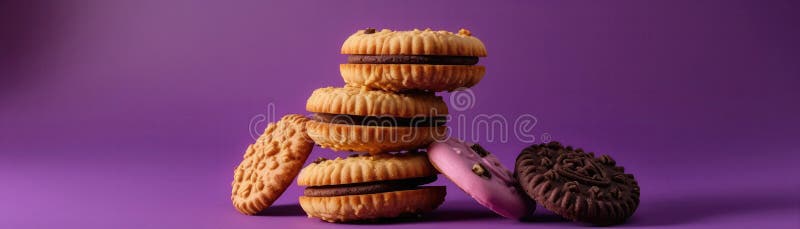 Cookies Standing on Gradient White Purple Background Wide Panoramic ...