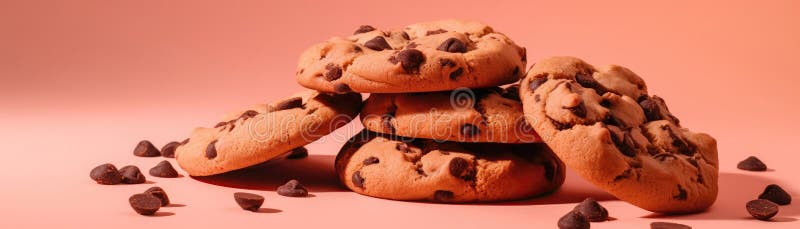 Cookies Standing on Light Pink Background Wide Panoramic. Generative AI ...