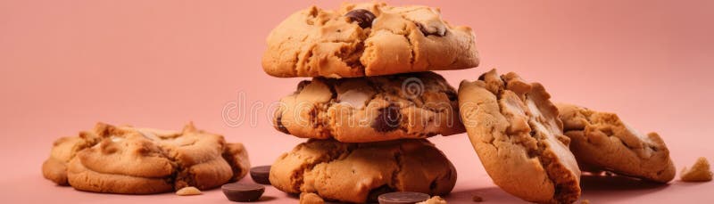 Cookies Standing on Pastel Pink Background Wide Panoramic. Generative ...