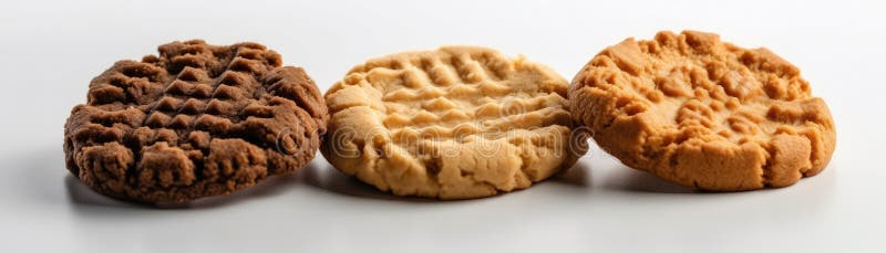 Cookies Standing on White Background Wide Panoramic. Generative AI ...