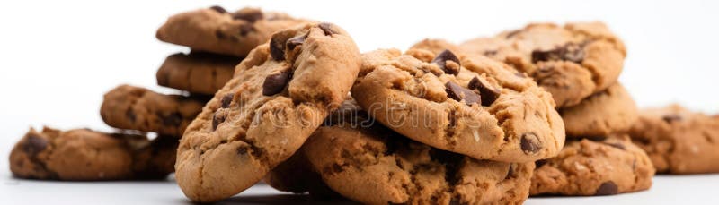 Cookies Standing on White Background Wide Panoramic. Generative AI ...