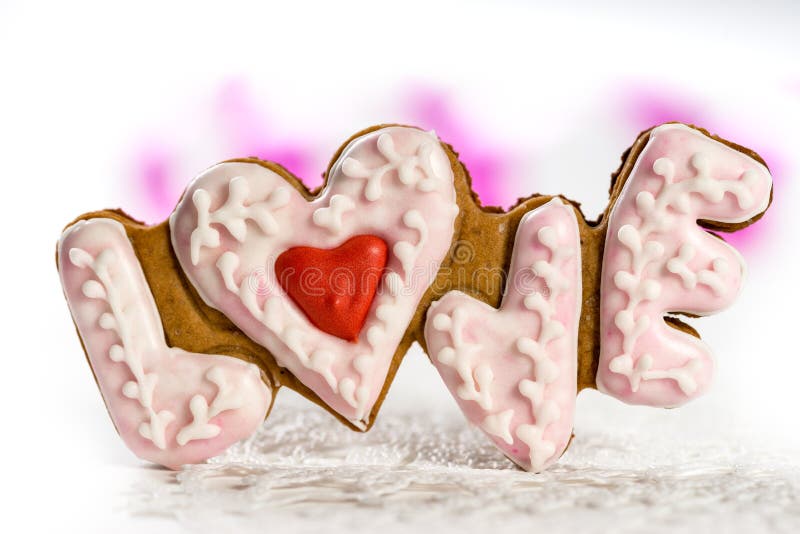 Love cookies stock image. Image of flowers, pink, iced - 28591743