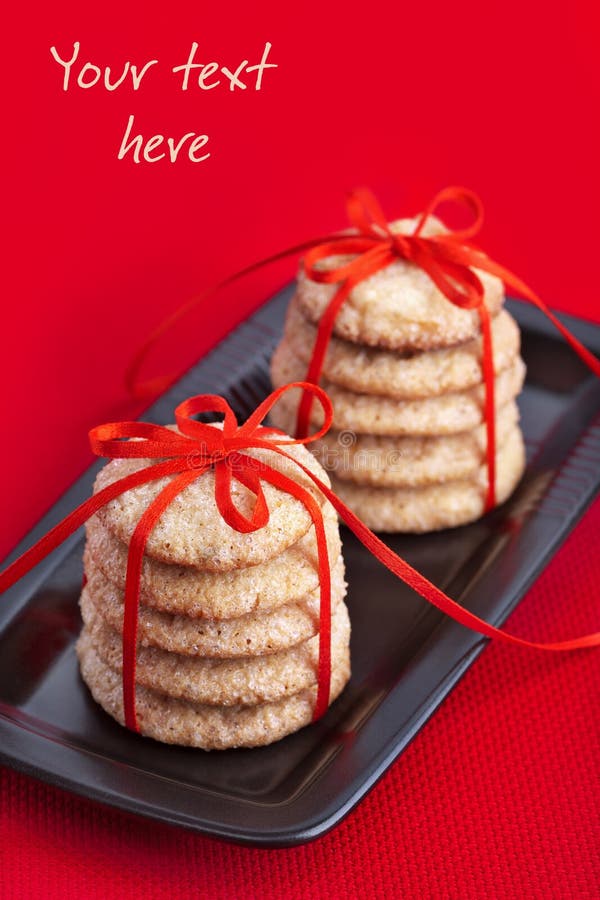 Cookies Tied with Red Ribbon Stock Image - Image of decoration, black ...