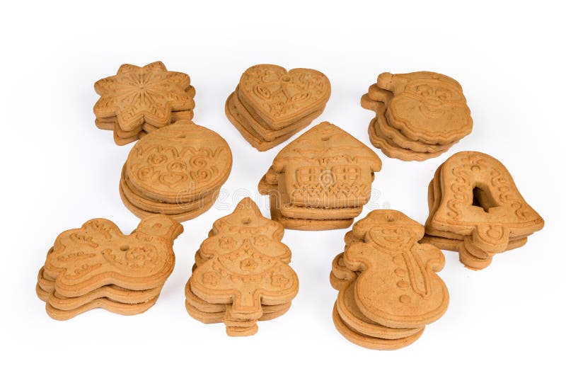 Cookies of Various Form Laid with Stacks on White Surface Stock Image ...