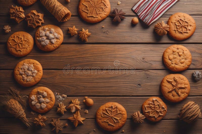Cookies on a Wooden Table. Top View Stock Illustration - Illustration ...