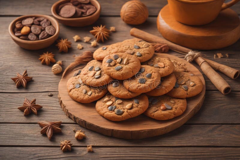 Cookies on a Wooden Table. Top View Stock Illustration - Illustration ...