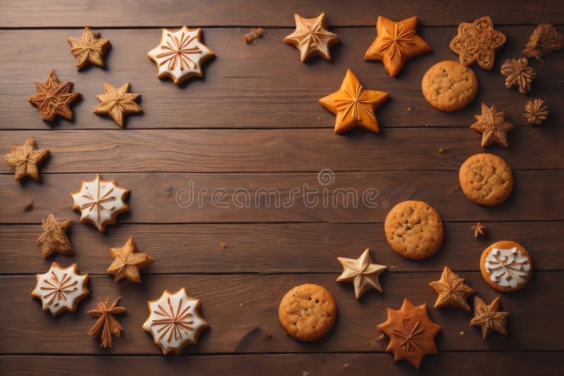 Cookies on a Wooden Table. Top View Stock Illustration - Illustration ...