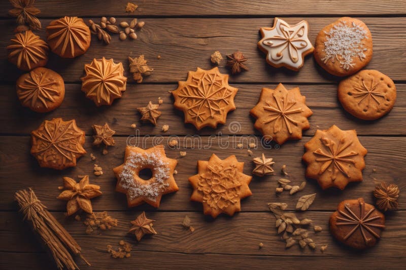 Cookies on a Wooden Table. Top View Stock Illustration - Illustration ...