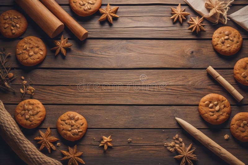 Cookies on a Wooden Table. Top View Stock Illustration - Illustration ...