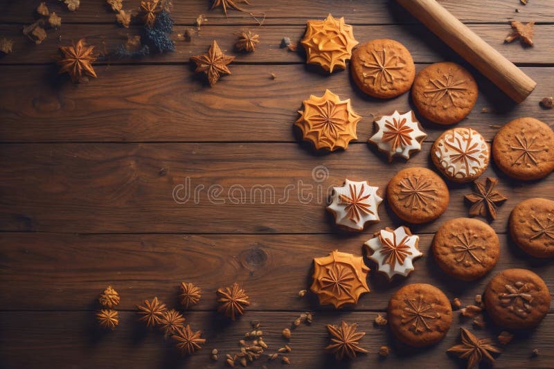 Cookies on a Wooden Table. Top View Stock Illustration - Illustration ...
