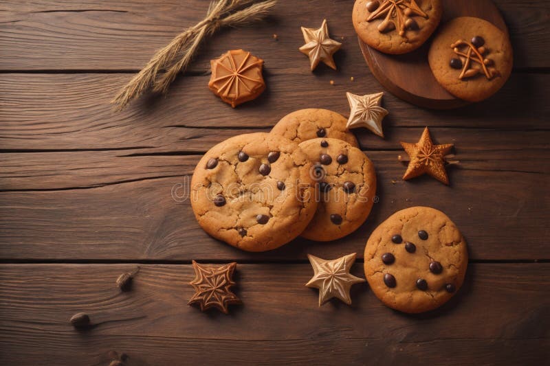 Cookies on a Wooden Table. Top View Stock Illustration - Illustration ...