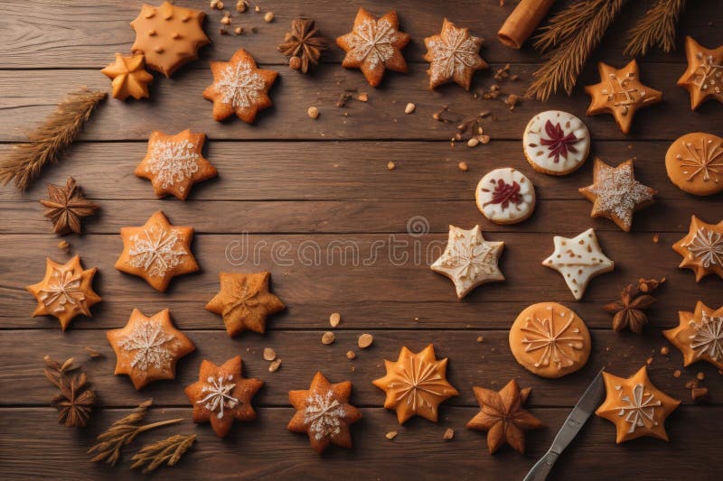 Cookies on a Wooden Table. Top View Stock Illustration - Illustration ...