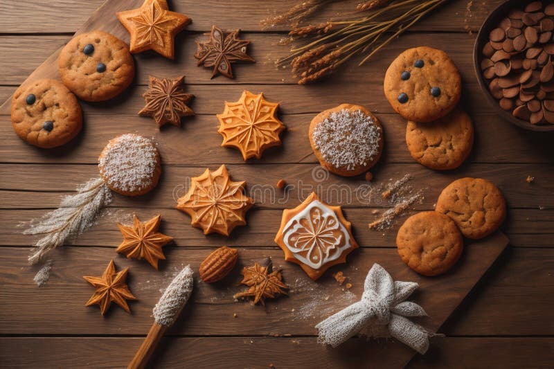 Cookies on a Wooden Table. Top View Stock Illustration - Illustration ...