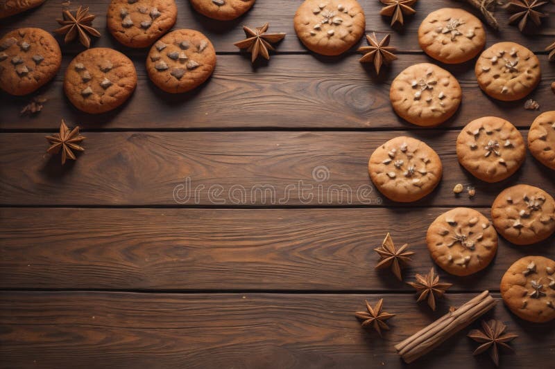 Cookies on a Wooden Table. Top View Stock Illustration - Illustration ...