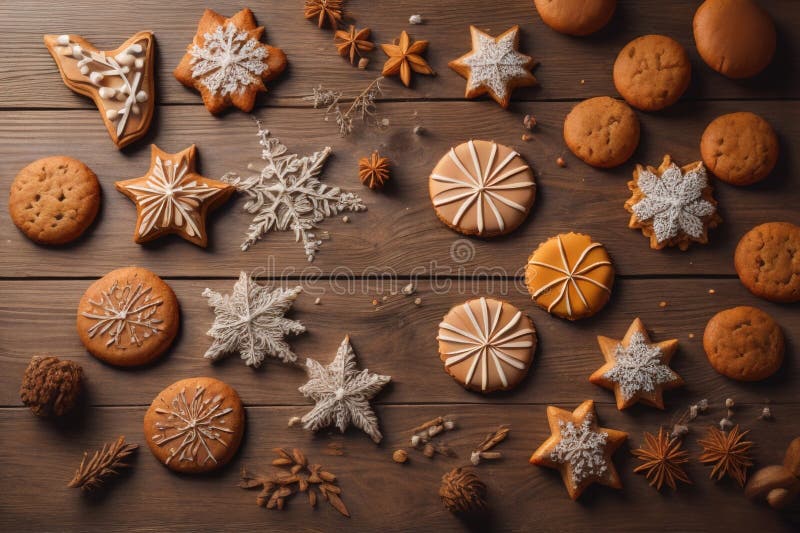 Cookies on a Wooden Table. Top View Stock Illustration - Illustration ...