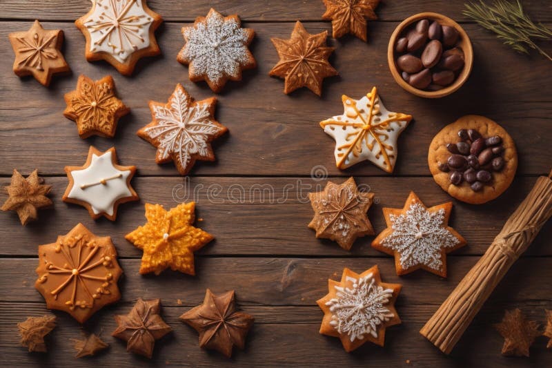 Cookies on a Wooden Table. Top View Stock Illustration - Illustration ...