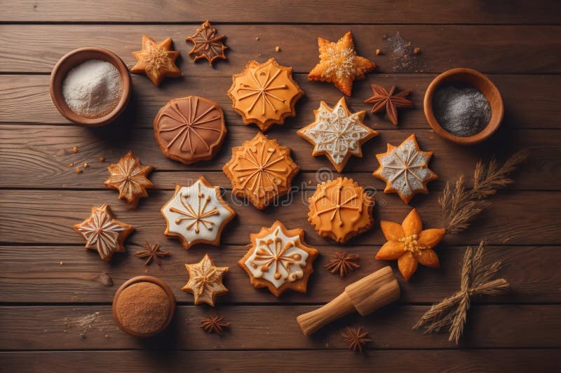 Cookies on a Wooden Table. Top View Stock Illustration - Illustration ...