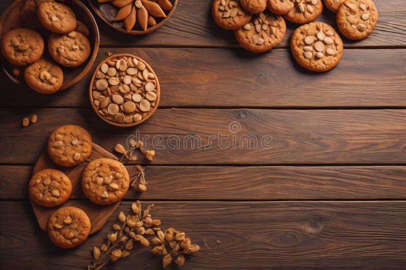 Cookies on a Wooden Table. Top View Stock Illustration - Illustration ...