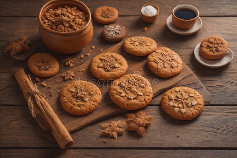 Cookies on a Wooden Table. Top View Stock Illustration - Illustration ...
