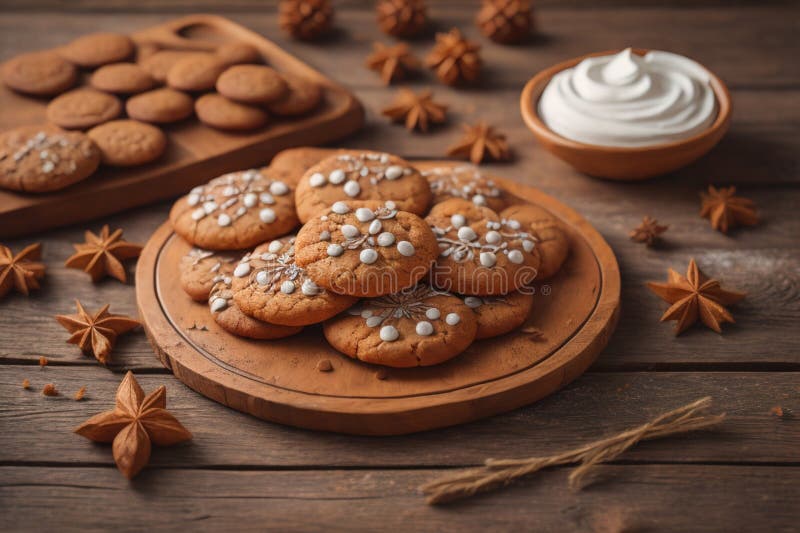 Cookies on a Wooden Table. Top View Stock Illustration - Illustration ...
