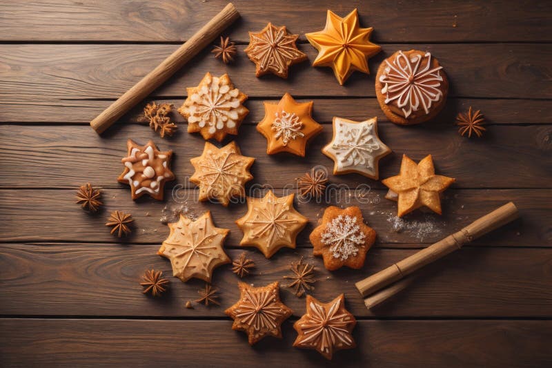 Cookies on a Wooden Table. Top View Stock Illustration - Illustration ...