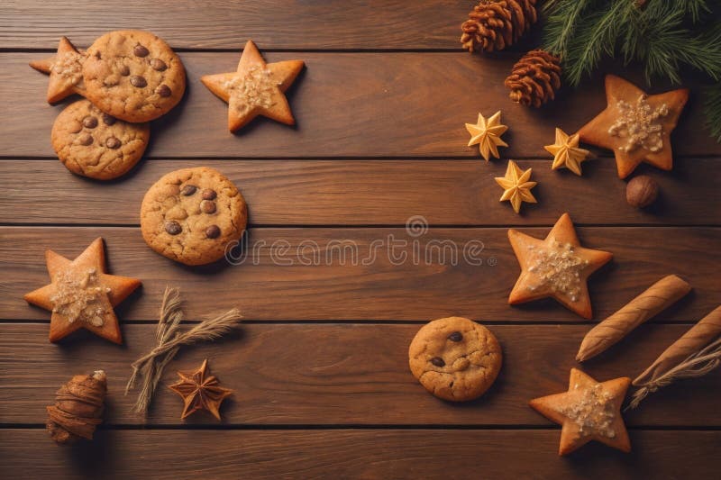 Cookies on a Wooden Table. Top View Stock Illustration - Illustration ...