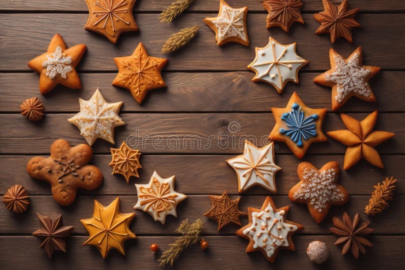 Cookies on a Wooden Table. Top View Stock Illustration - Illustration ...