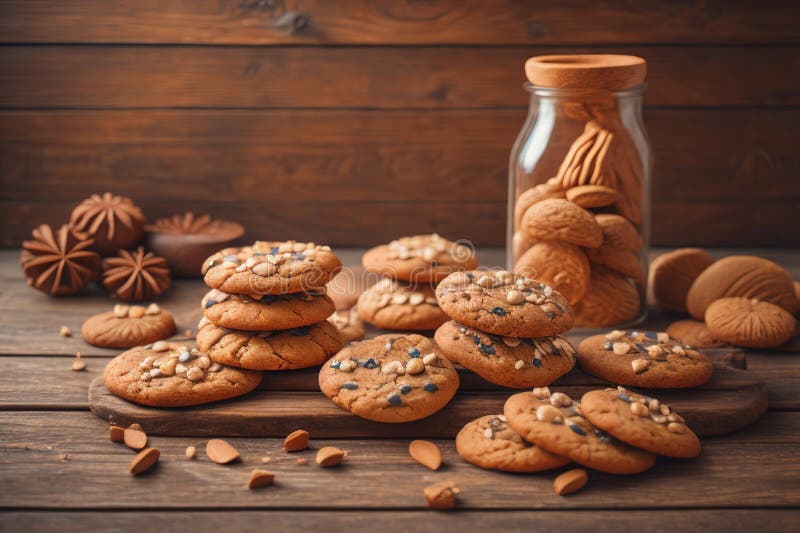 Cookies on a Wooden Table. Top View Stock Illustration - Illustration ...