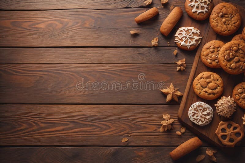Cookies on a Wooden Table. Top View Stock Illustration - Illustration ...