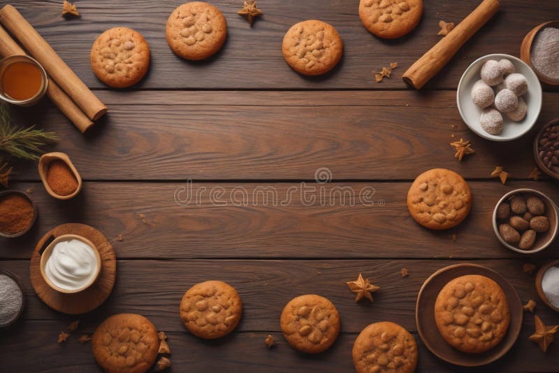 Cookies on a Wooden Table. Top View Stock Illustration - Illustration ...
