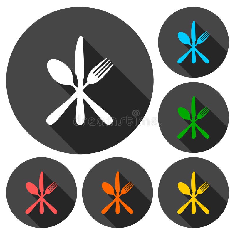 Cookin, Kitchen, Restaurant Icons Set with Long Shadow Stock Vector ...