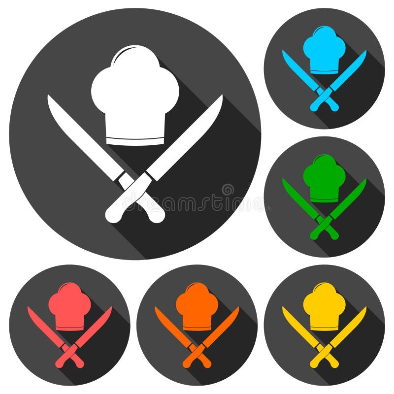 Cookin, Kitchen, Restaurant Icons Set with Long Shadow Stock Vector ...