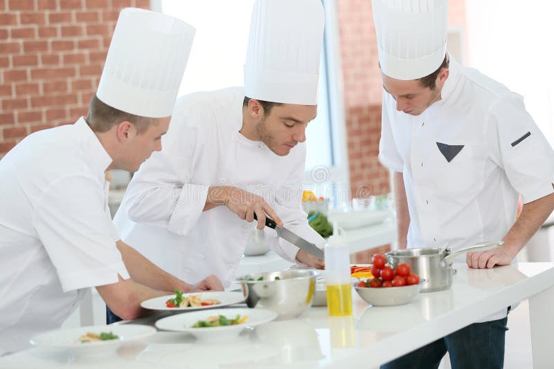 Cookin Training with Students in Restaurant Stock Photo - Image of ...