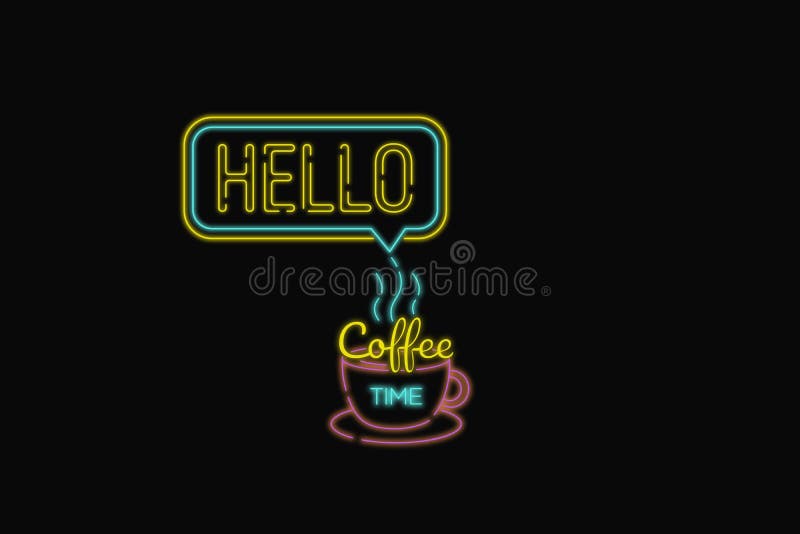 Hello coffee time sign. stock illustration. Illustration of dark ...