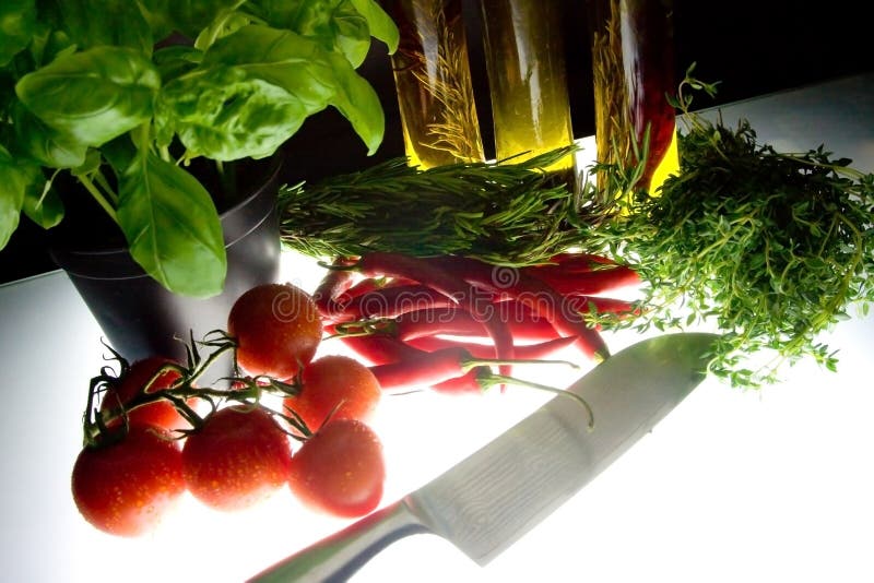 Oil Olive and condiments. stock photo. Image of diet, health - 5019714