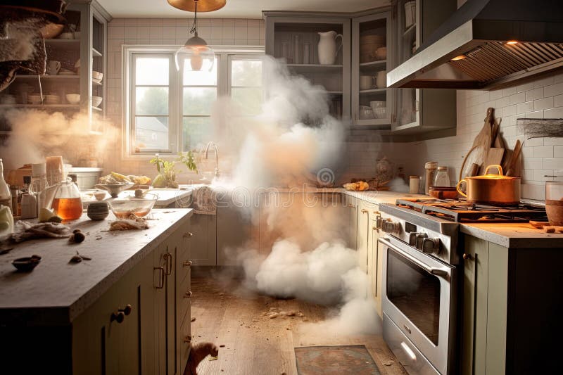 Cooking Accident in Kitchen with Smoldering Smoke. Generative AI Stock ...