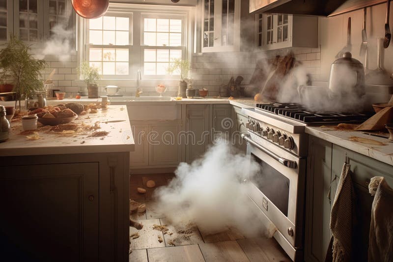Cooking Accident in Kitchen with Smoldering Smoke. Generative AI Stock ...