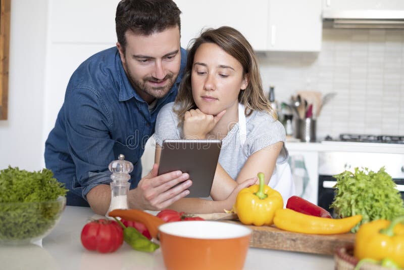 Cooking Application and Internet Kitchen Tutorial on Tablet Stock Photo ...