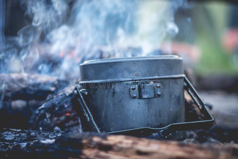Rice Cooking With Army Pot. Stock Image - Image of metal, rice: 62343671